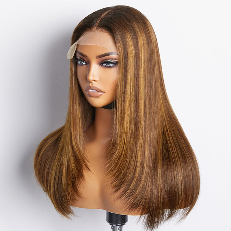 Wholesale Layered Cut Brown Mix Blonde Glueless 5x5 Closure Lace Wig ...
